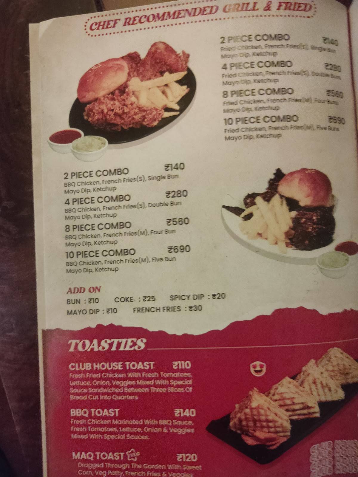 Menu at XO Cafe, Mangaluru