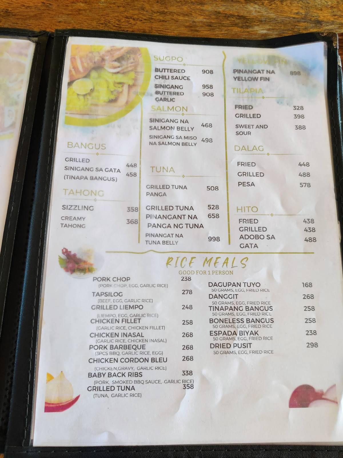 Menu at Mangantila Café restaurant, Baras