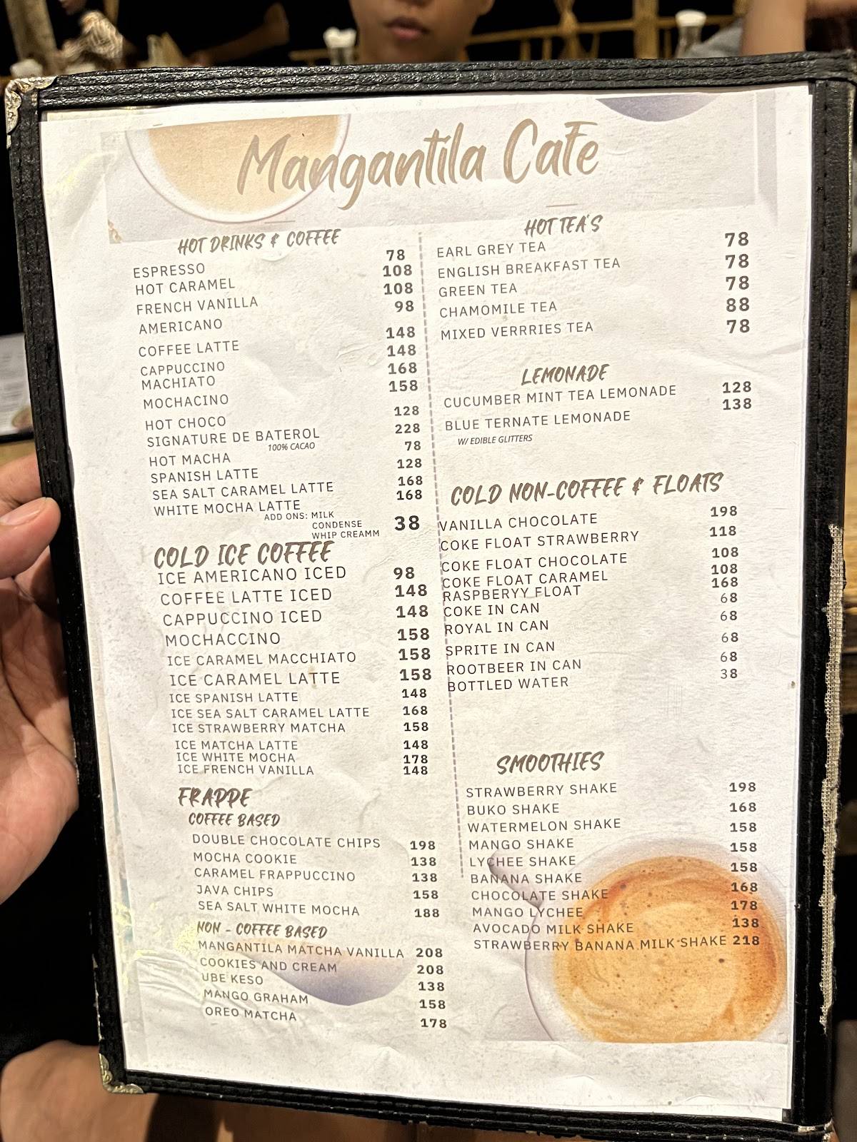 Menu at Mangantila Café restaurant, Baras