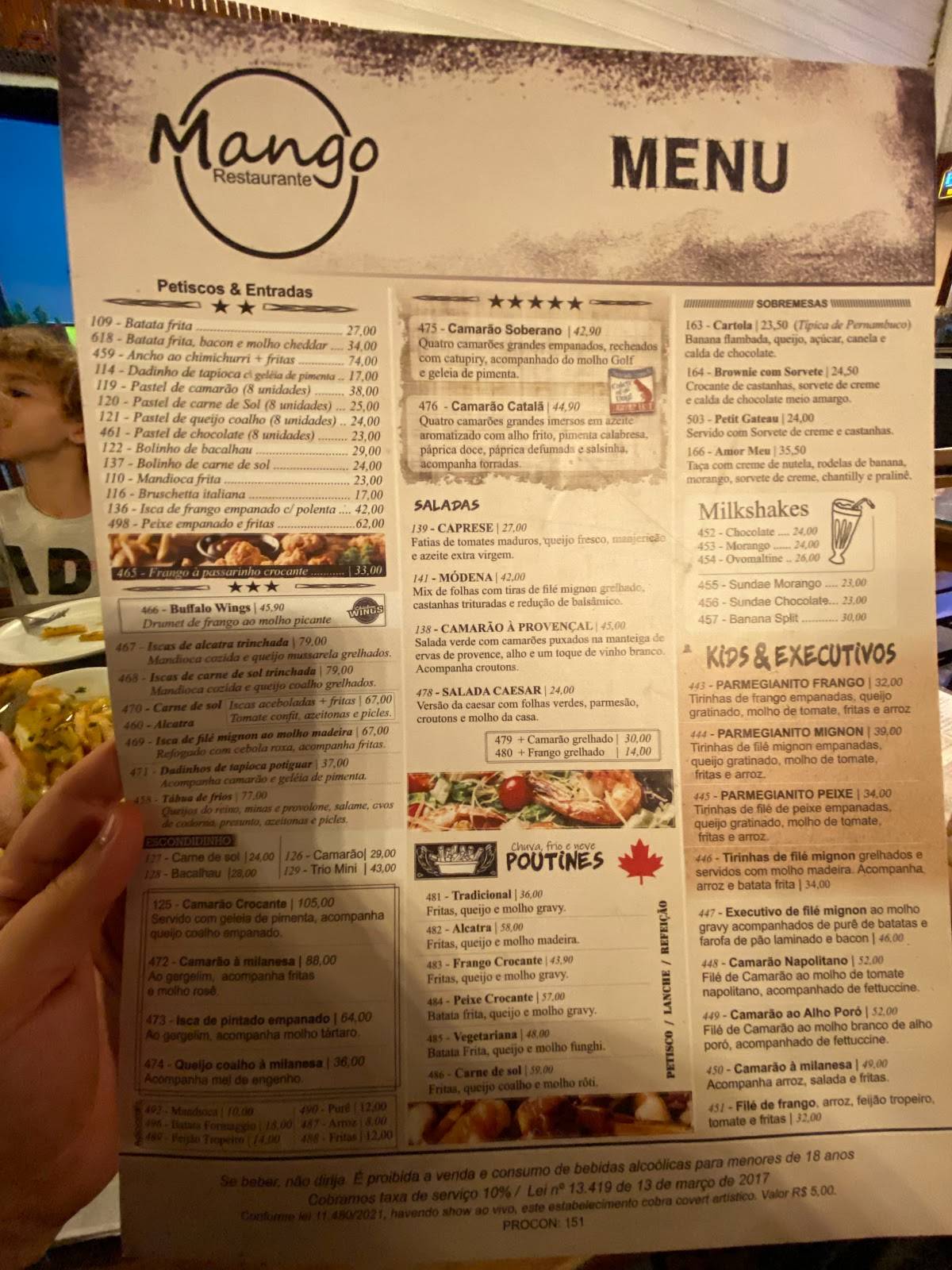Menu em Mango Restaurante, Primavera do Leste