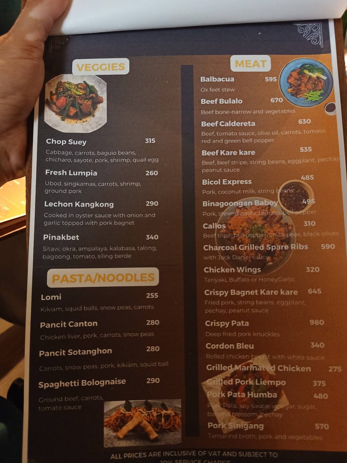 Menu at EMILIA, House of Filipino Food restaurant, Manila