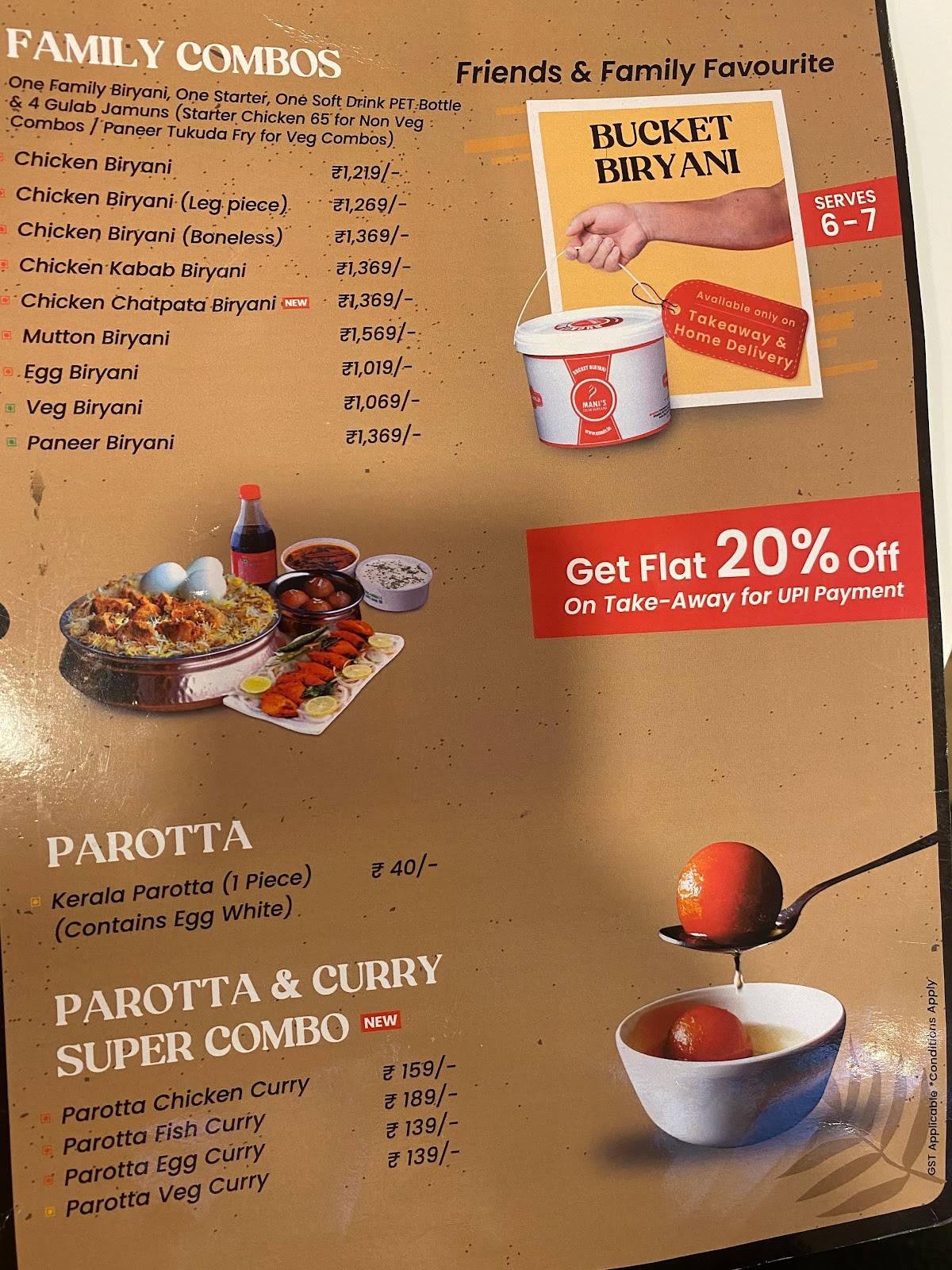 Menu at Mani's Dum Biryani - Semmancheri (Take-Away Only), Chennai