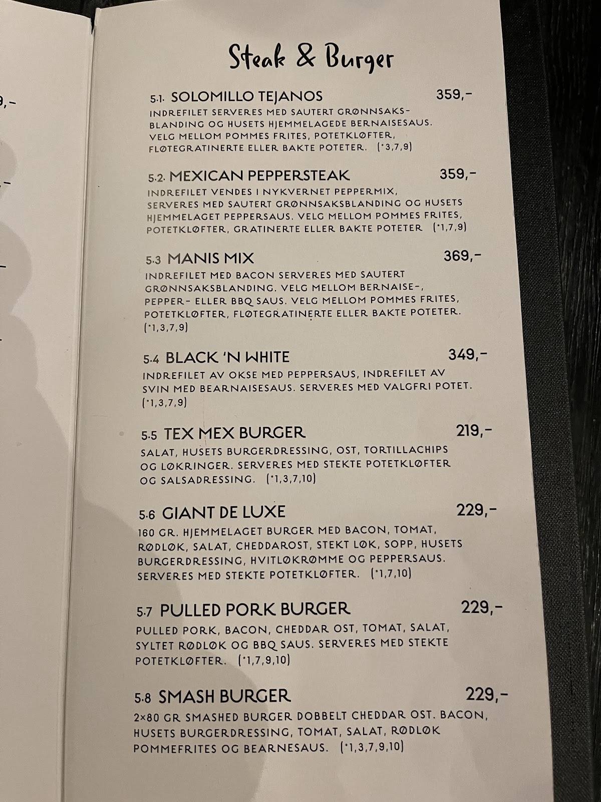 Menu at Manis Mat og Bar, Kongsvinger
