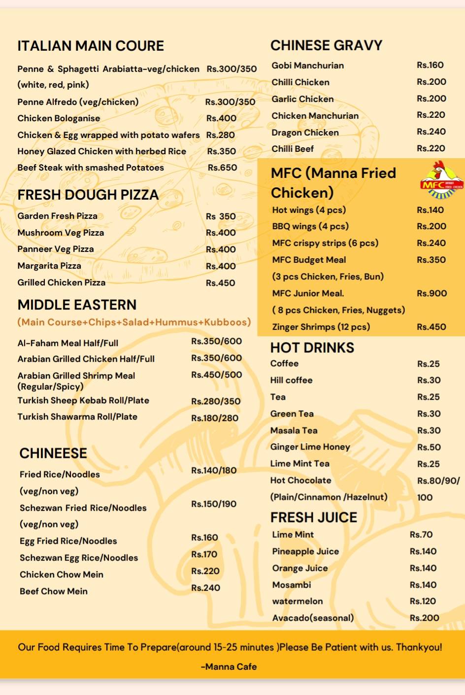 Menu at Manna Cafe (Multi Cuisine Restaurant) & Homestay, Kodaikanal