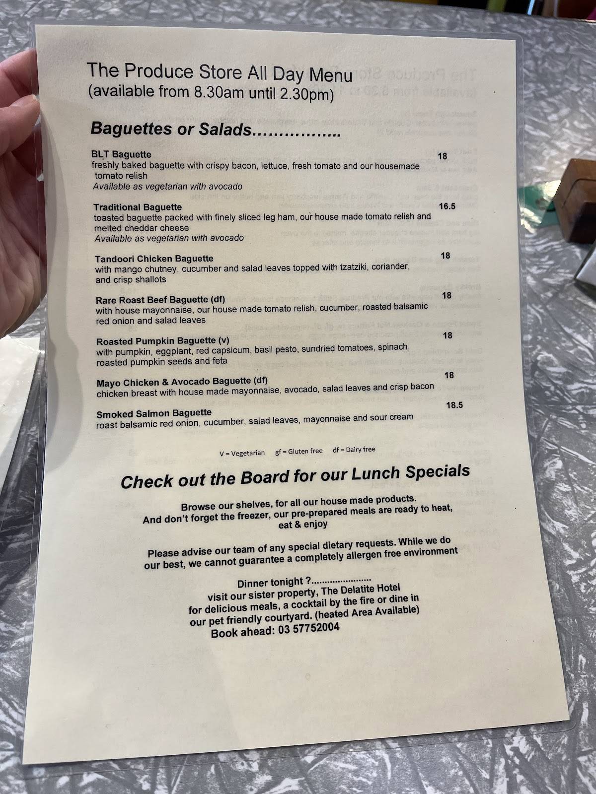 Menu at Mansfield Regional Produce Store cafe, Mansfield