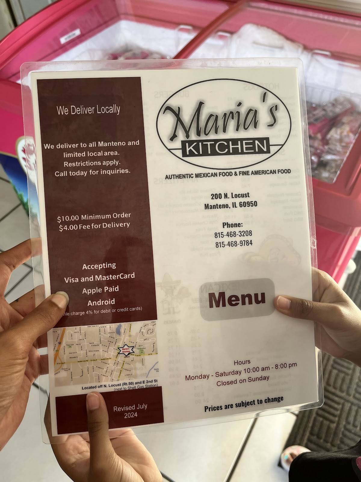 Menu at Maria's Kitchen restaurant, Manteno
