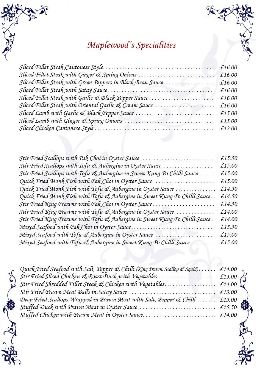 Menu at Maplewood Restaurant, Widnes, Warrington Rd