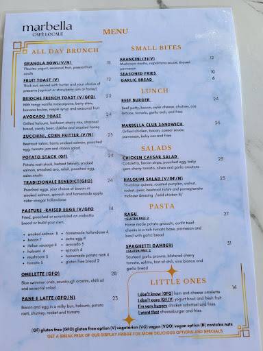 Menu at Marbella Cafe Locale, Royston Park