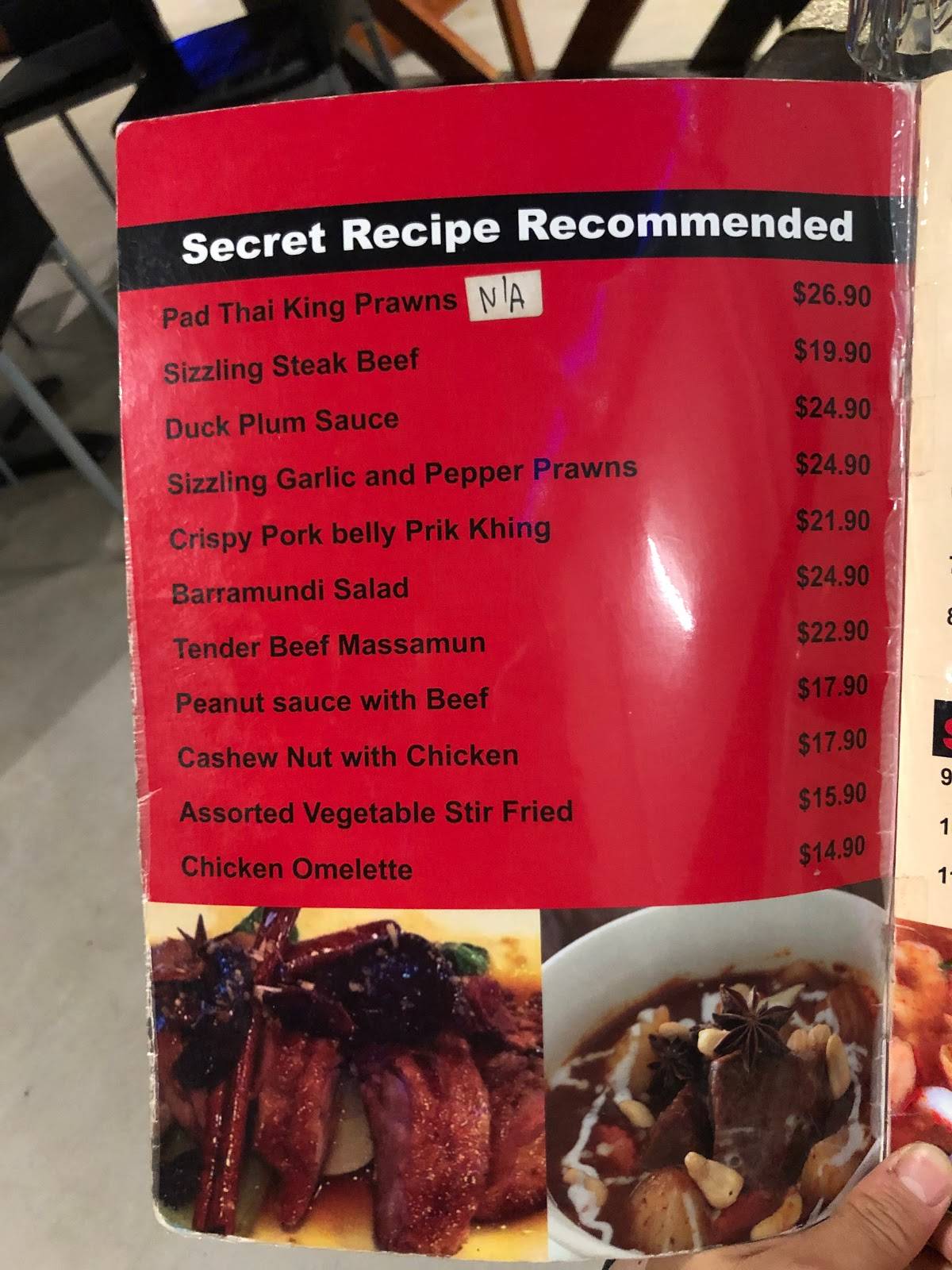 Menu at Secret Recipe Thai Restaurant, Mareeba