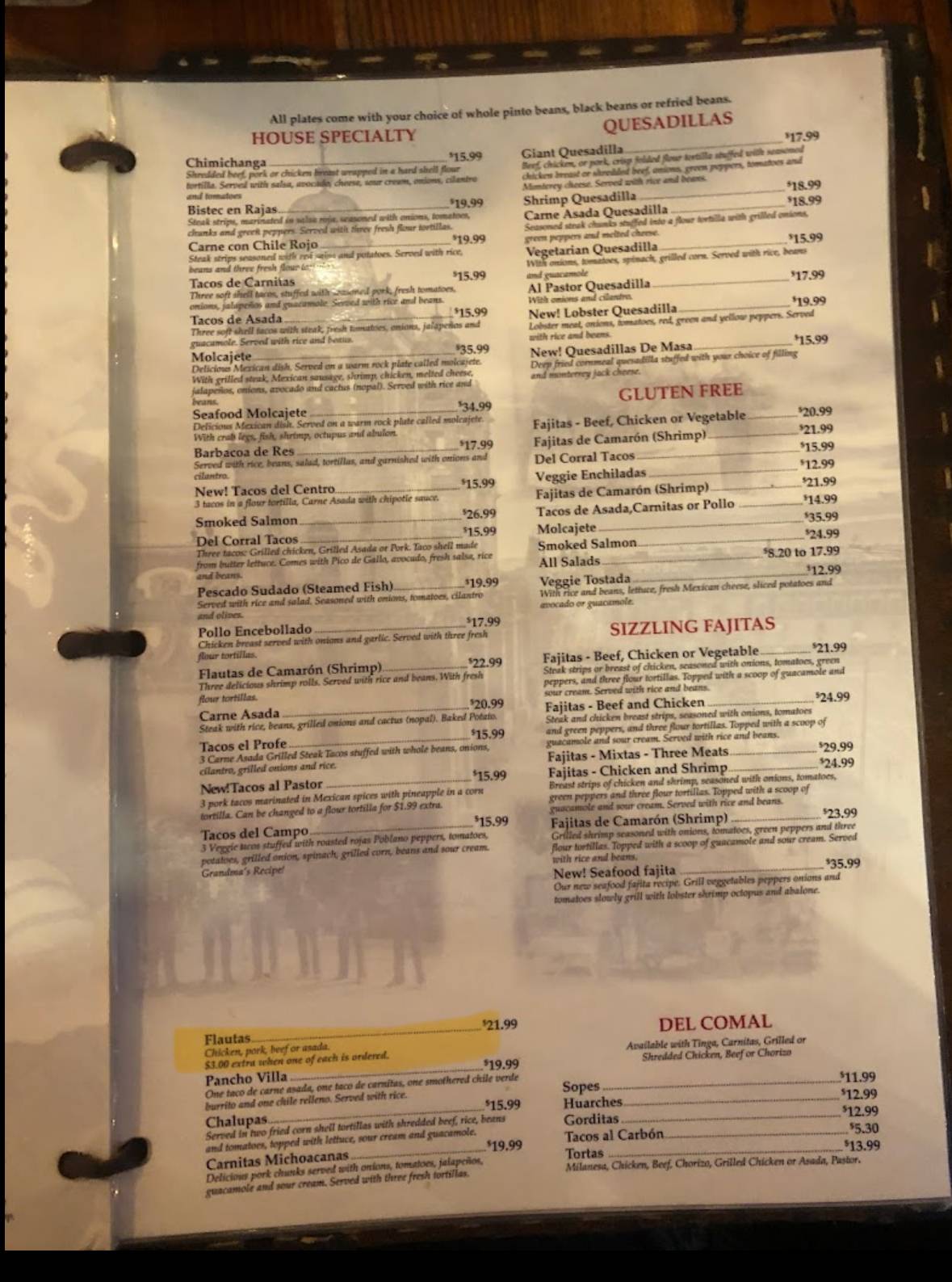 Menu at Maria Bonita Mexican Restaurant, Orem