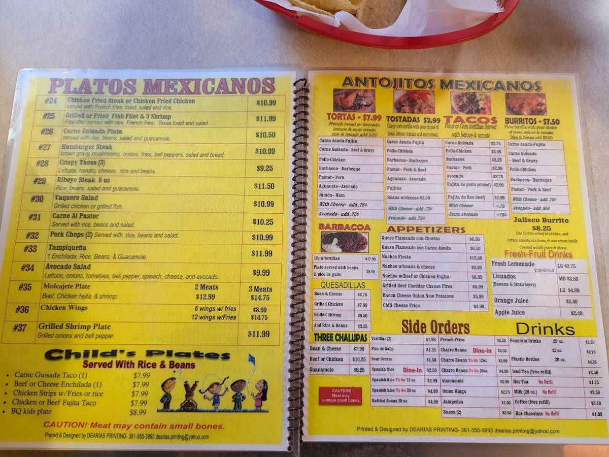 Menu at Mariachis Burger House restaurant, Kingsville
