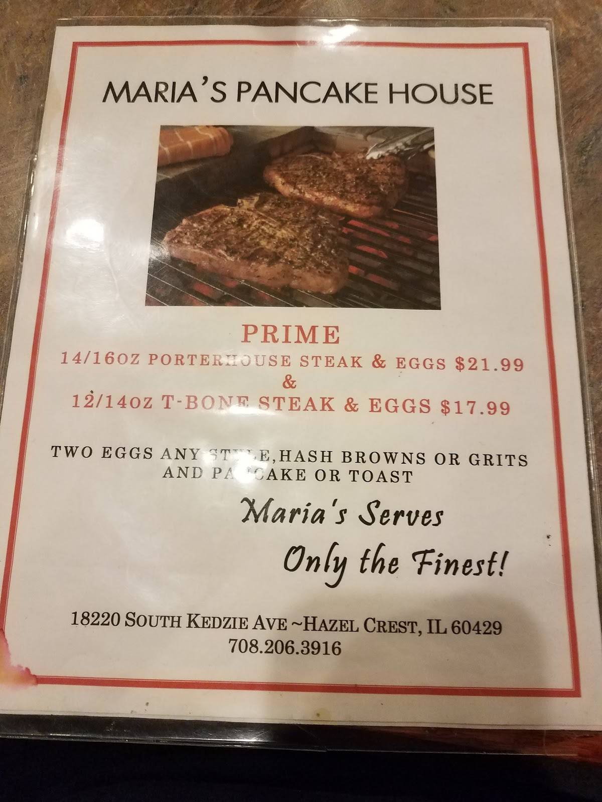 Menu at Maria's Pancake House restaurant, Hazel Crest