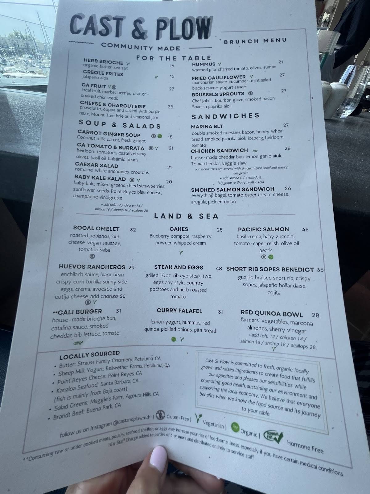 Menu at Cast & Plow restaurant, Marina del Rey