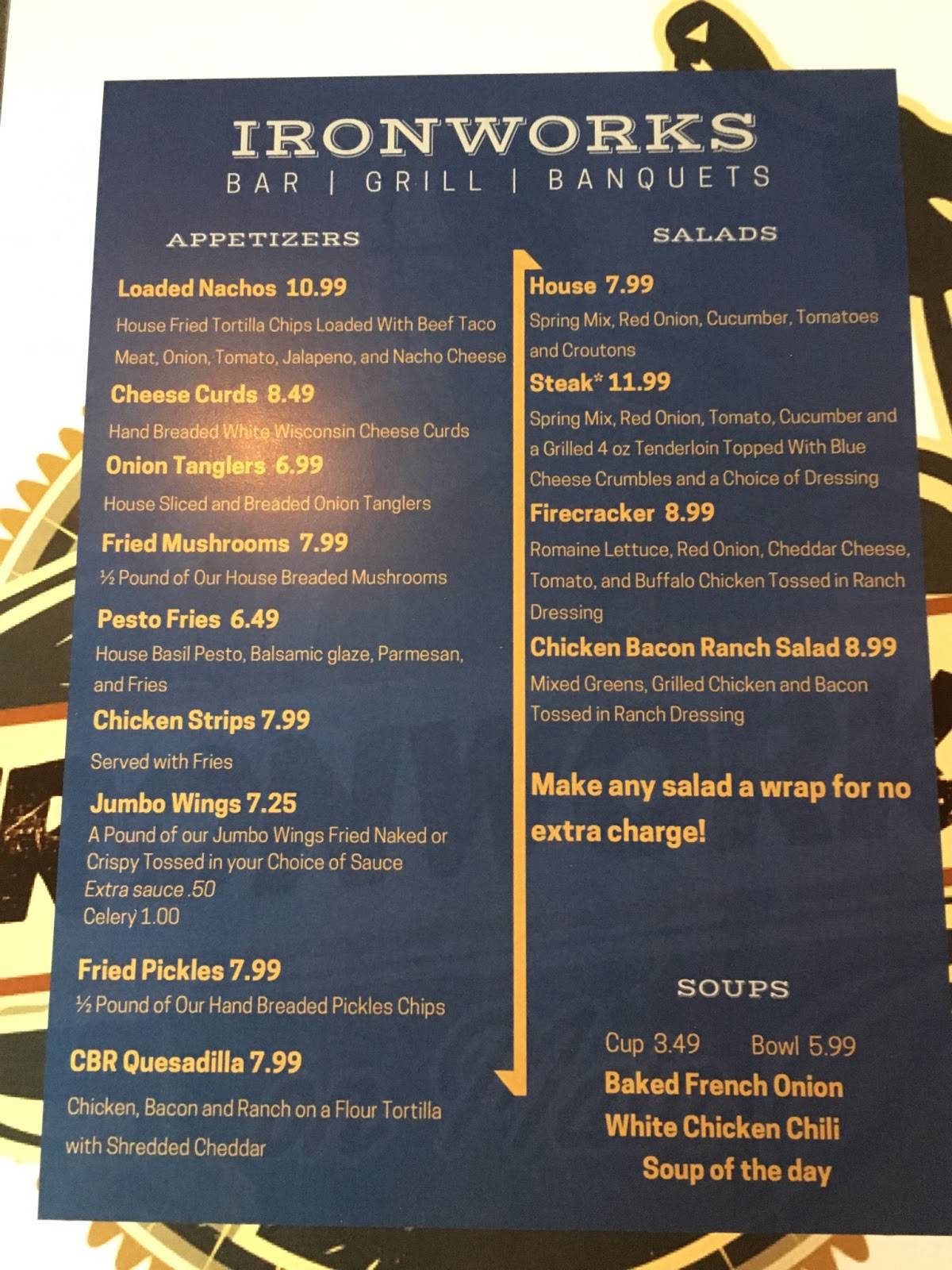 Menu at Ironworks on Main pub & bar, Marinette