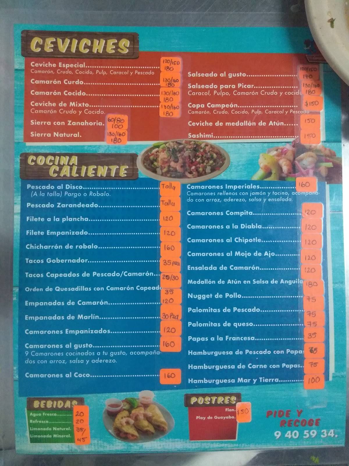 Carta del restaurante Mariscos El Compita, Mazatlán, Av Sta Rosa 221