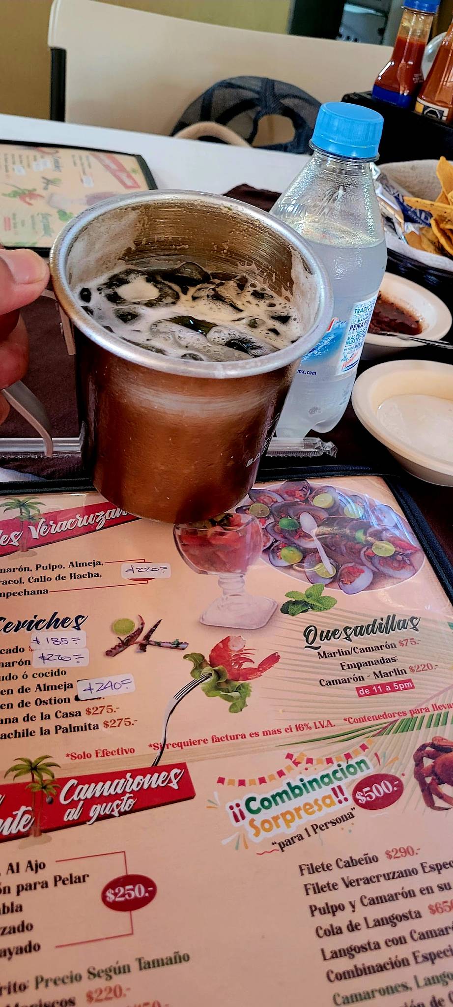 Menu at Mariscos La Palmita restaurant, Cabo San Lucas