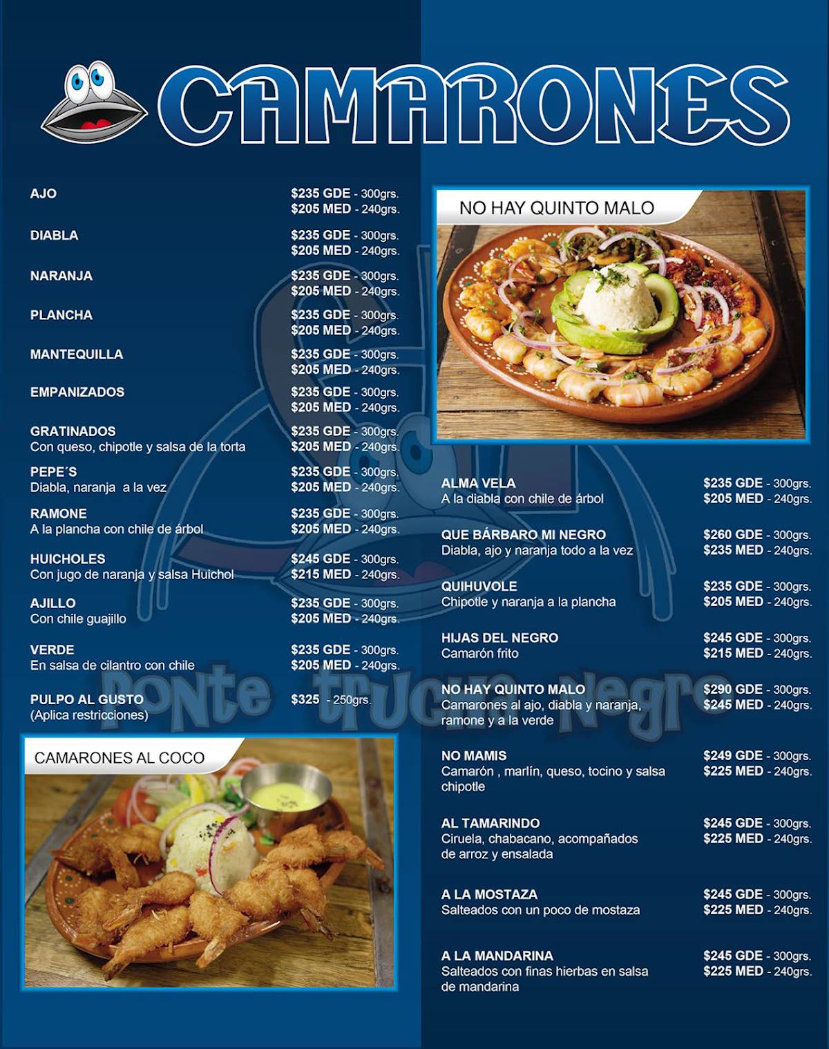 Carta del restaurante Mariscos Ponte Trucha Negro, Guadalajara, C ...