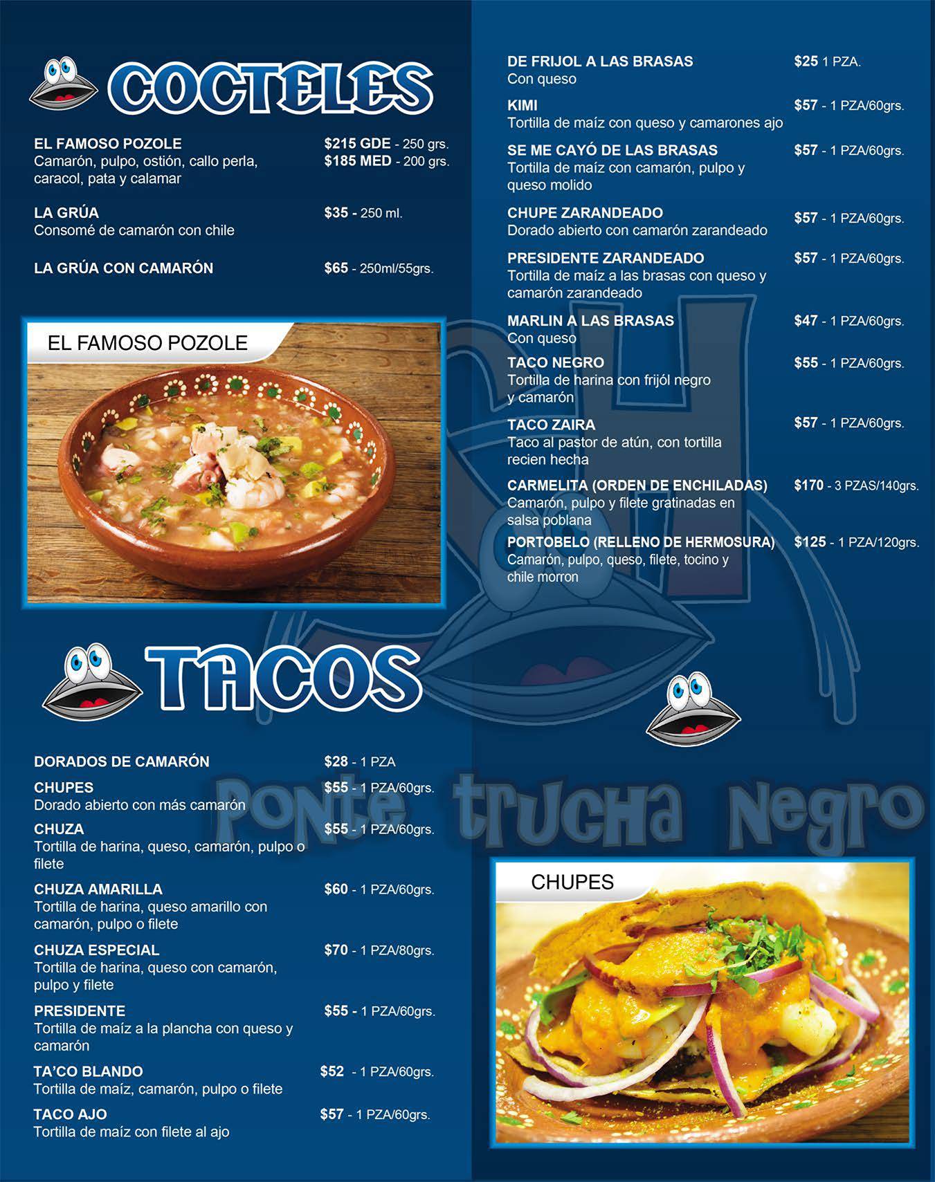 Carta del restaurante Mariscos Ponte Trucha Negro, Guadalajara, C ...
