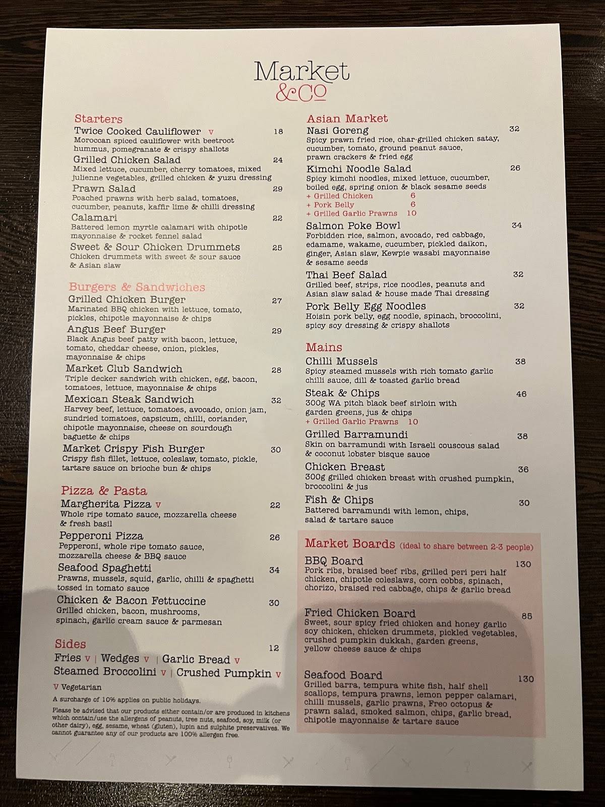 Menu at Market & Co Restaurant, Burswood, Crown Perth