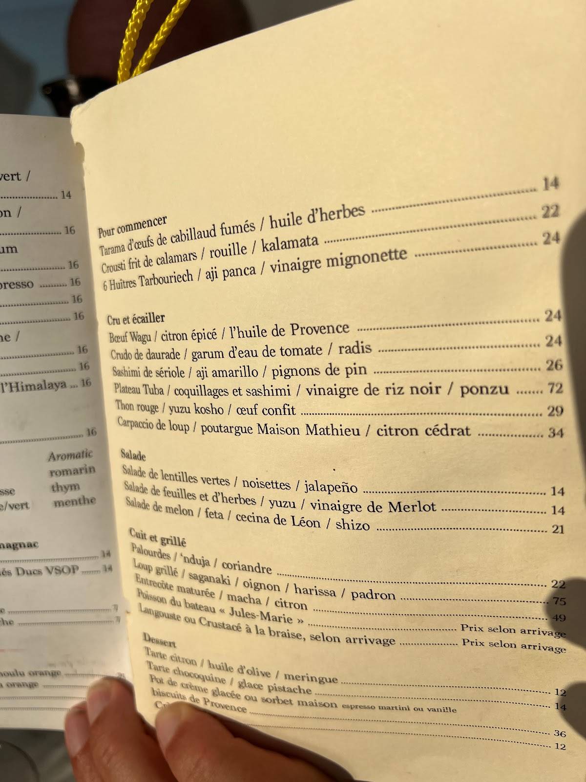 Menu at Tuba Club - Cabanons et Restaurant, Marseille