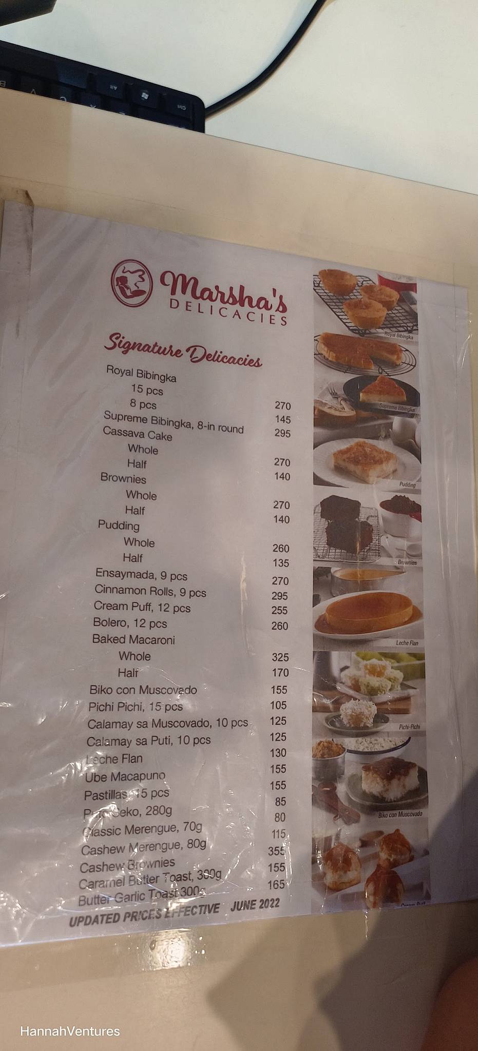 Menu at Marsha's Delicacies cafe, Bantay, HCQ9+R9G