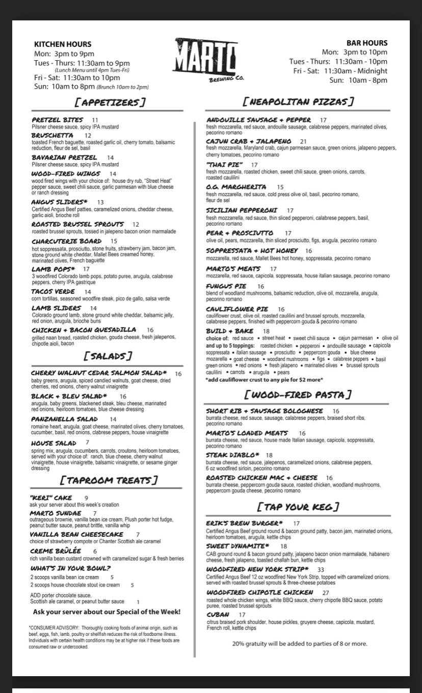 Menu at Marto Brewing Co pub & bar, Sioux City