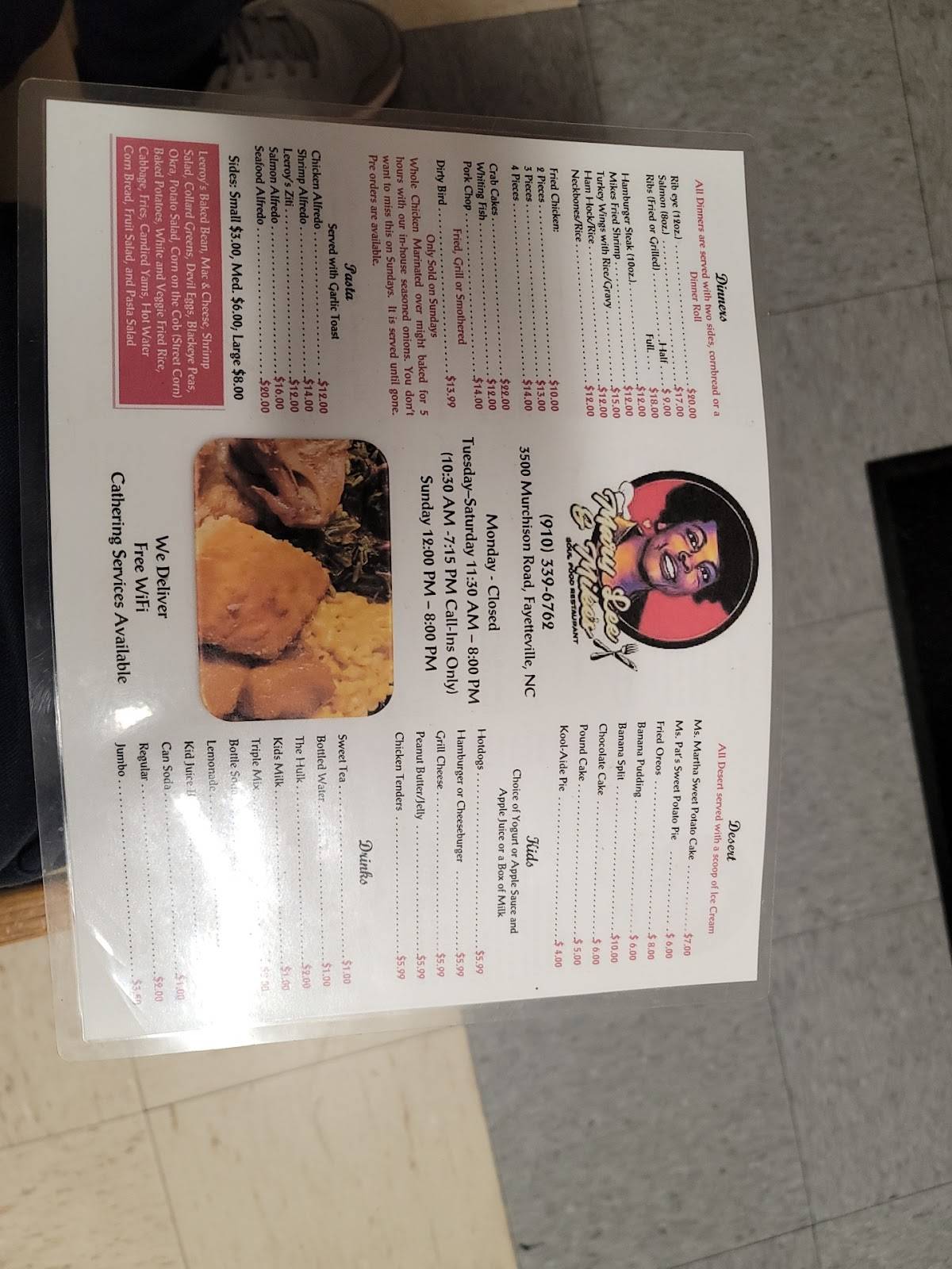 Menu at Mary Lee & Mike's Soul Food restaurant, Fayetteville