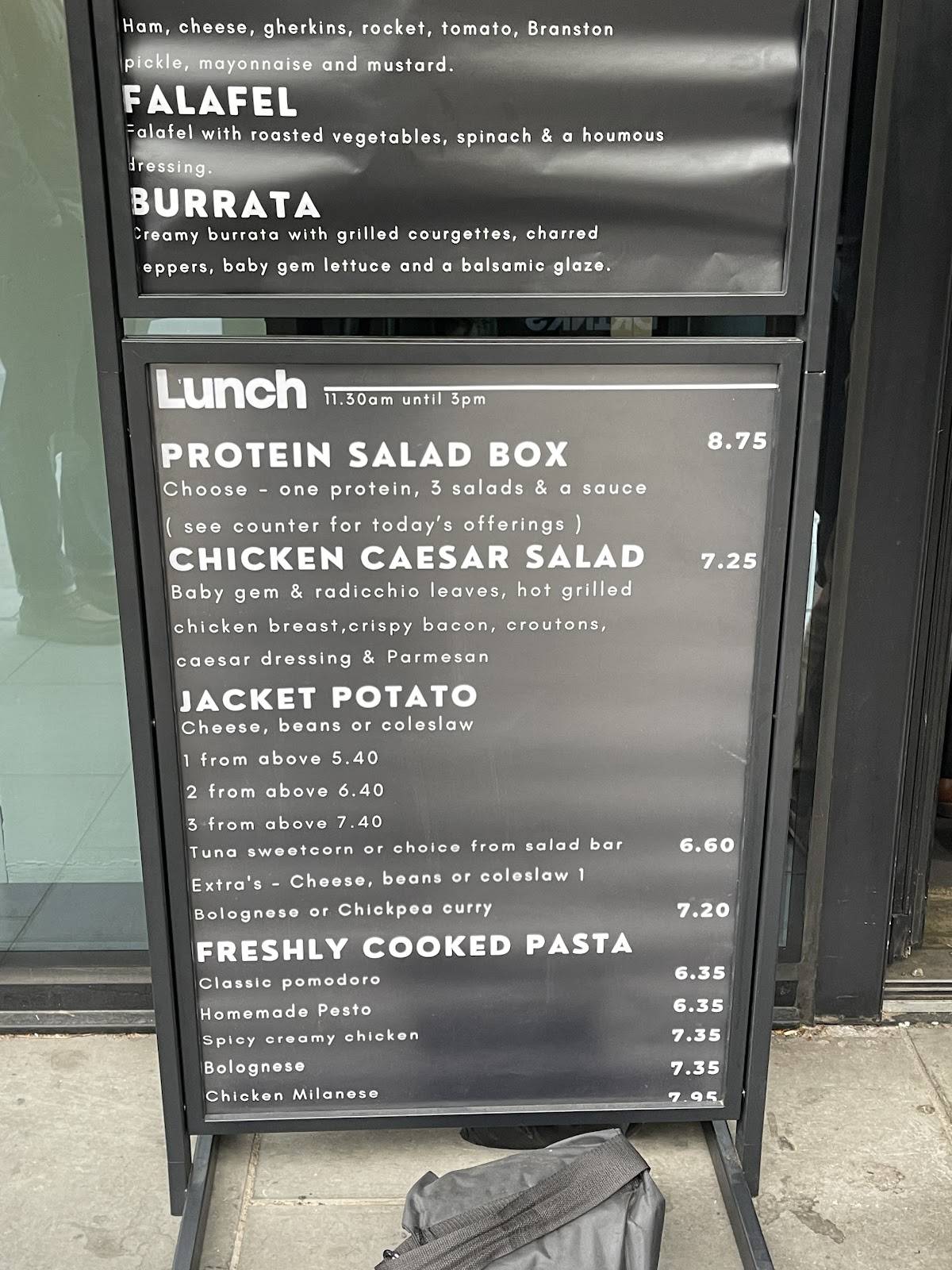 Menu at Mary and Me cafe, London