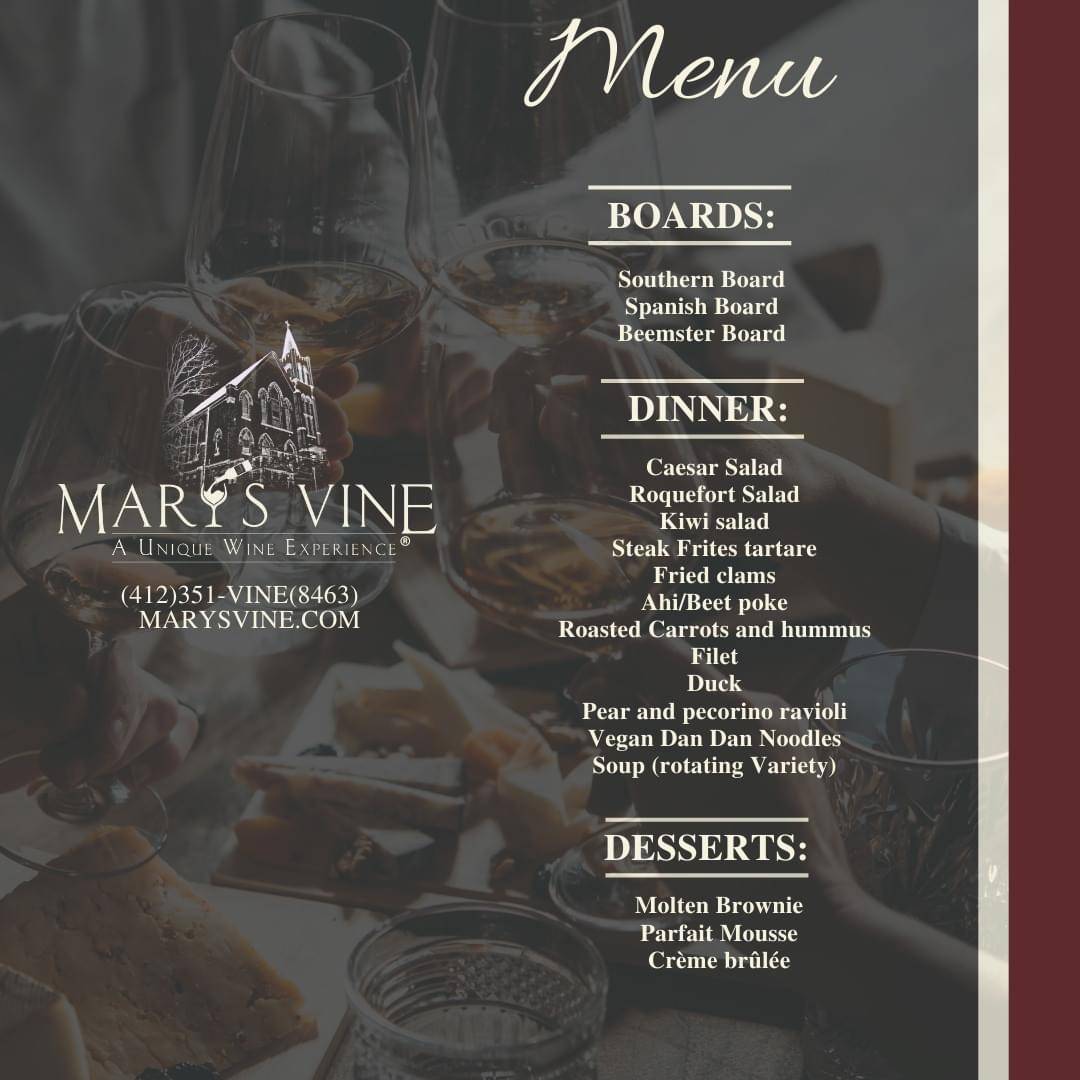 Menu at Mary's Vine restaurant, Rankin