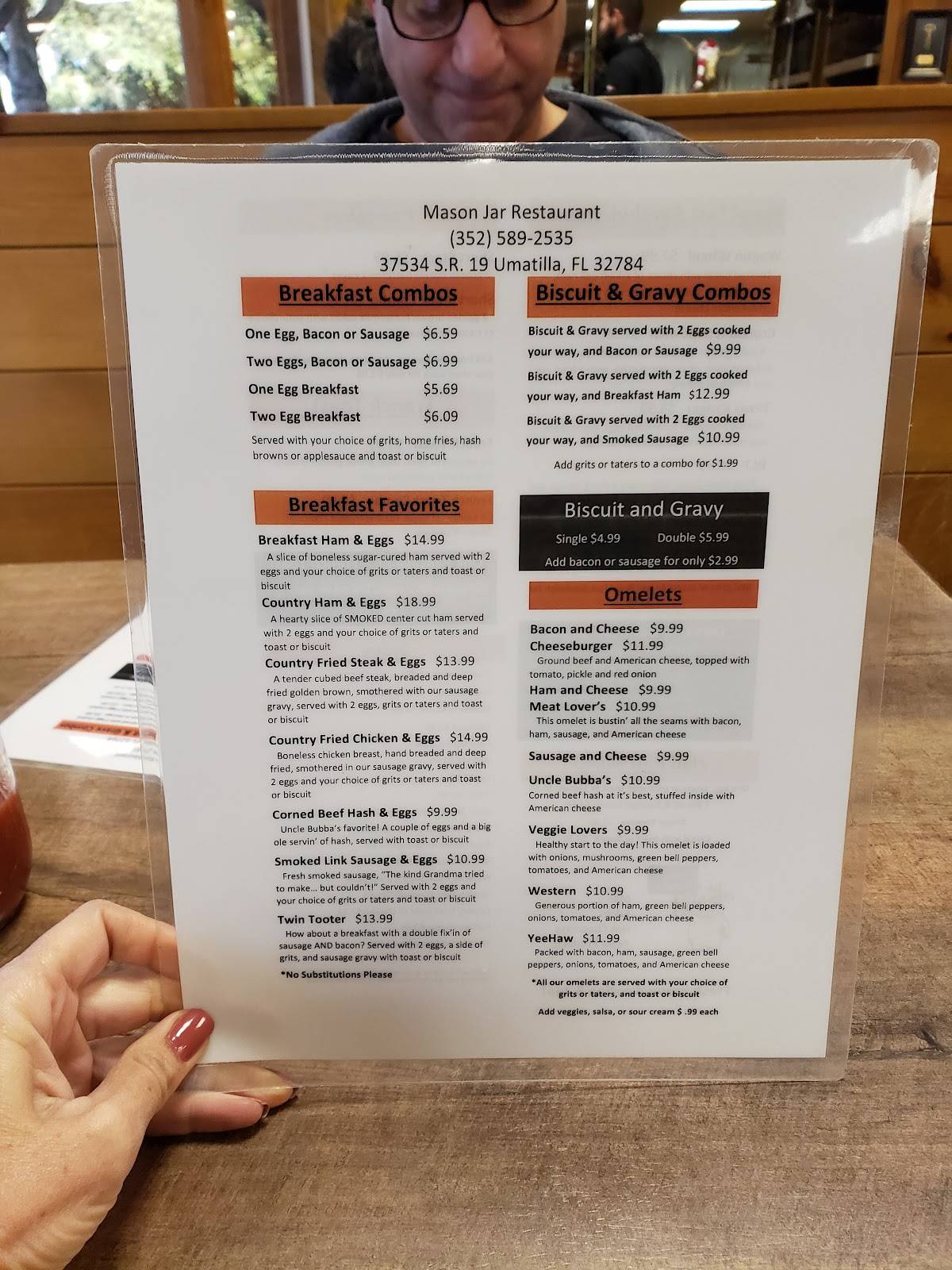 Menu at The Mason Jar Restaurant, Umatilla