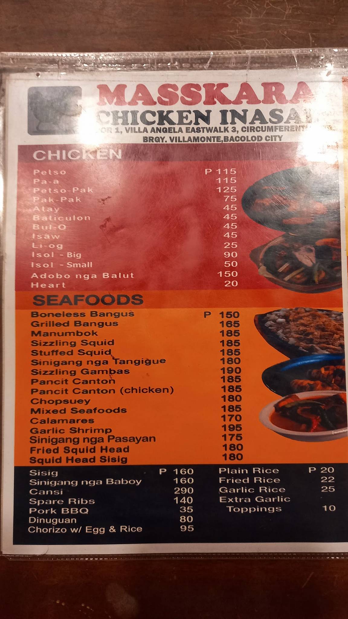 Menu at Masskara Chicken Inasal EaSt restaurant, Bacolod