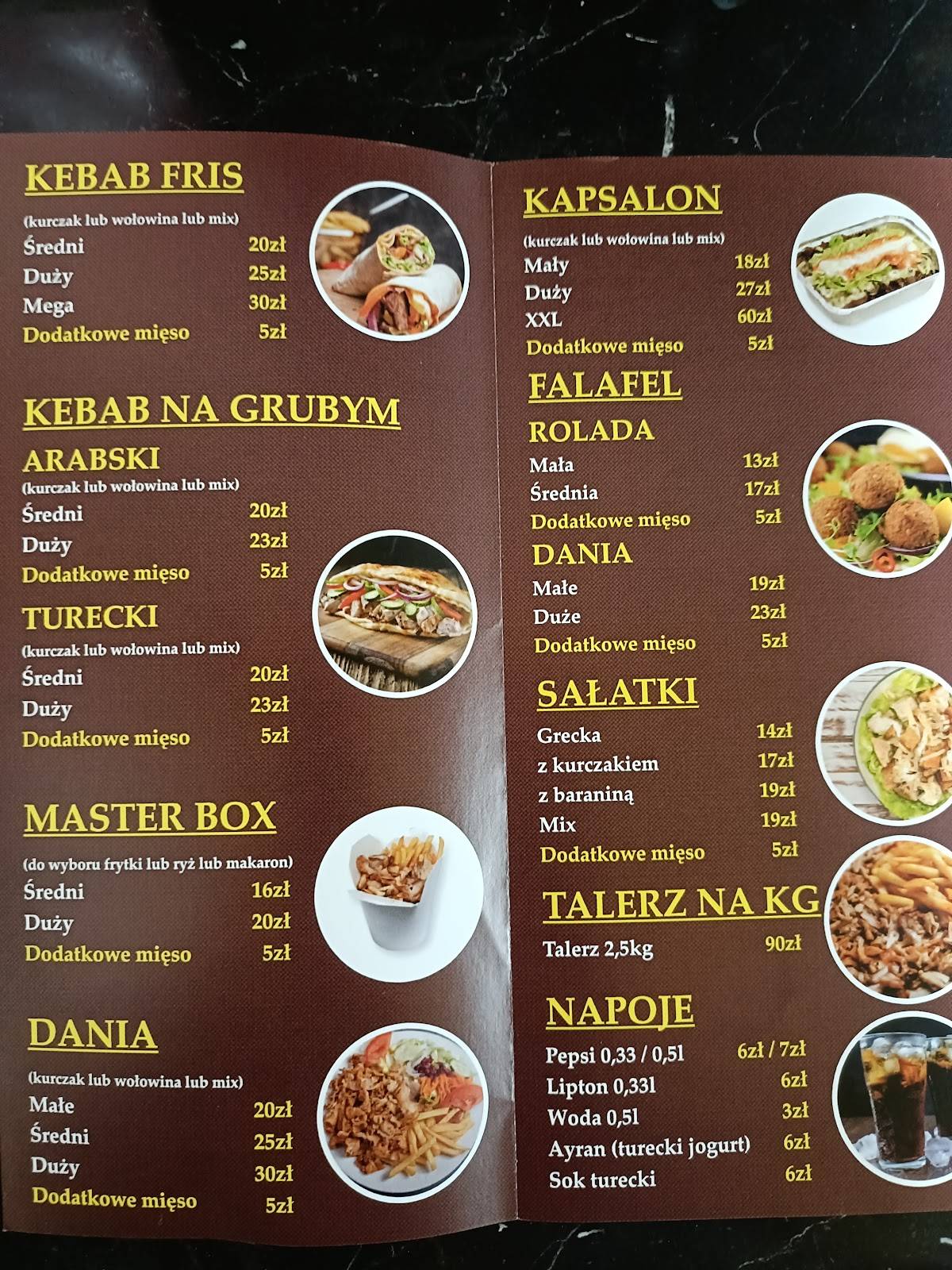 Menu at Master kebab restaurant, Minsk Mazowiecki