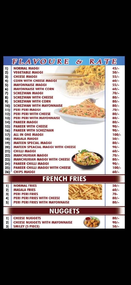 Menu at Mateen Maggi & Corn Center, Hubballi