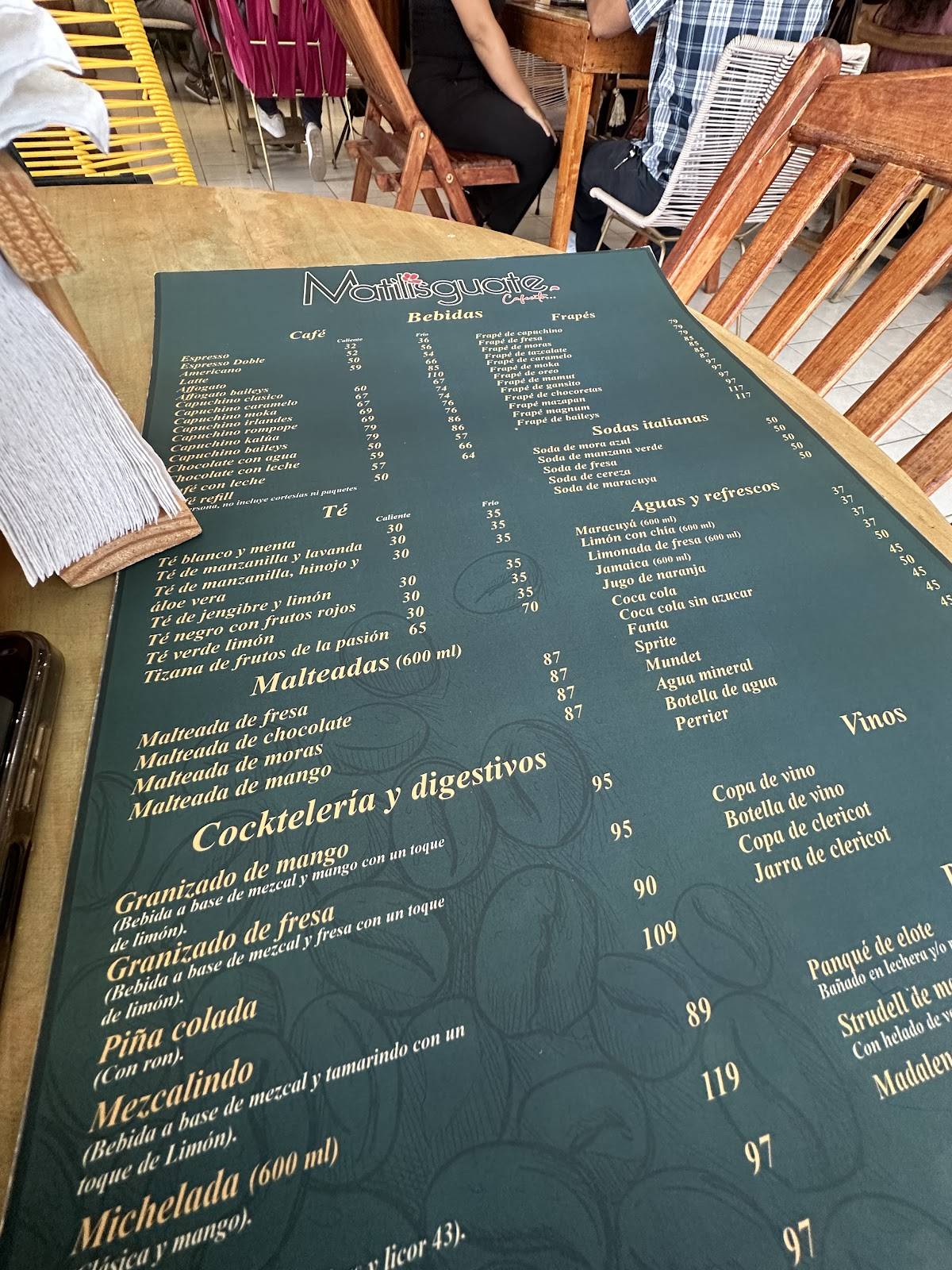 Carta de Matilisguate Cafecito, Tuxtla Gutiérrez, Calle 12A. Pte. Nte. 305