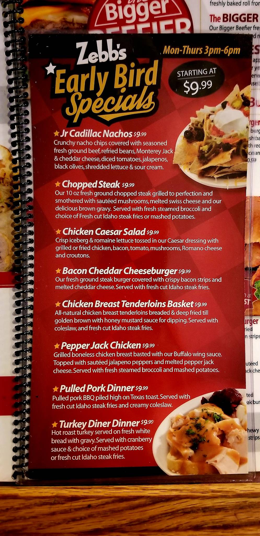 Menu at Zebb's Deluxe Grill & Bar, Mattydale