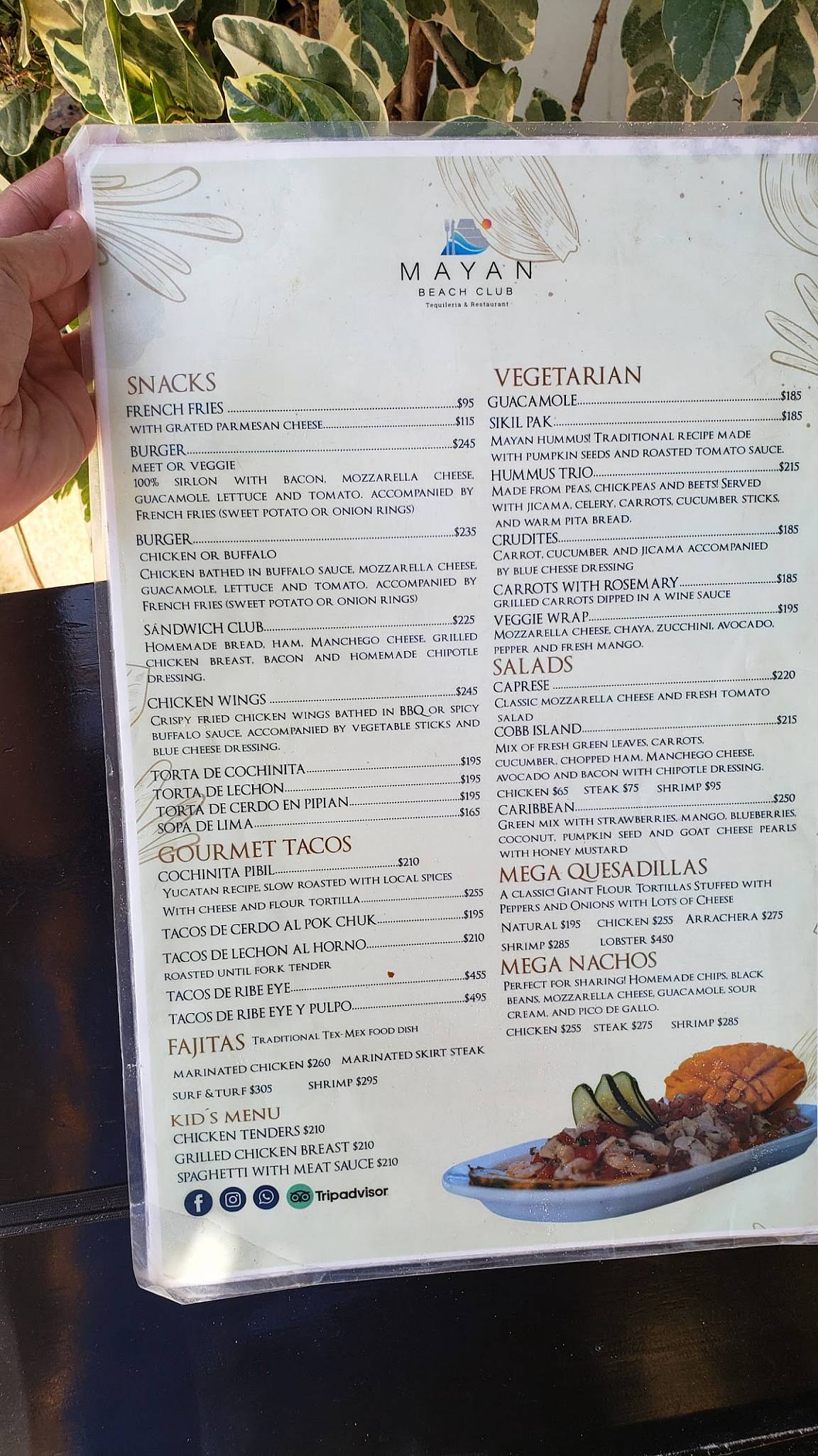 Menu at Mayan Beach Club Restaurant & Tequileria, Isla Mujeres