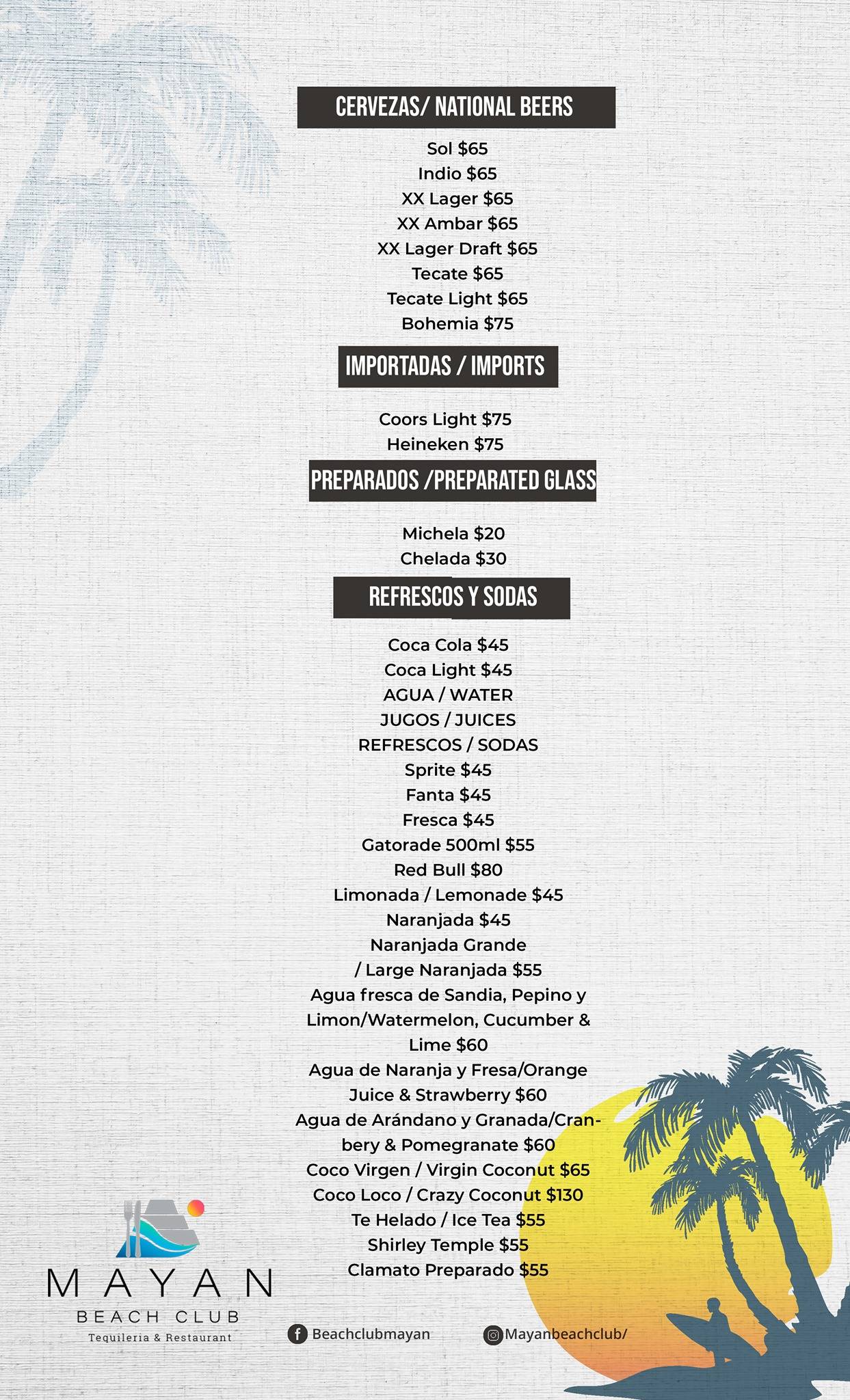 Menu at Mayan Beach Club Restaurant & Tequileria, Isla Mujeres