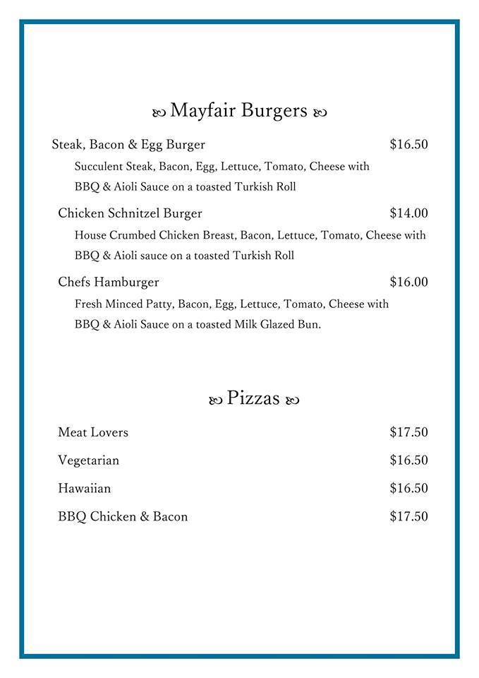 Menu at The Mayfair Emerald pub & bar, Emerald