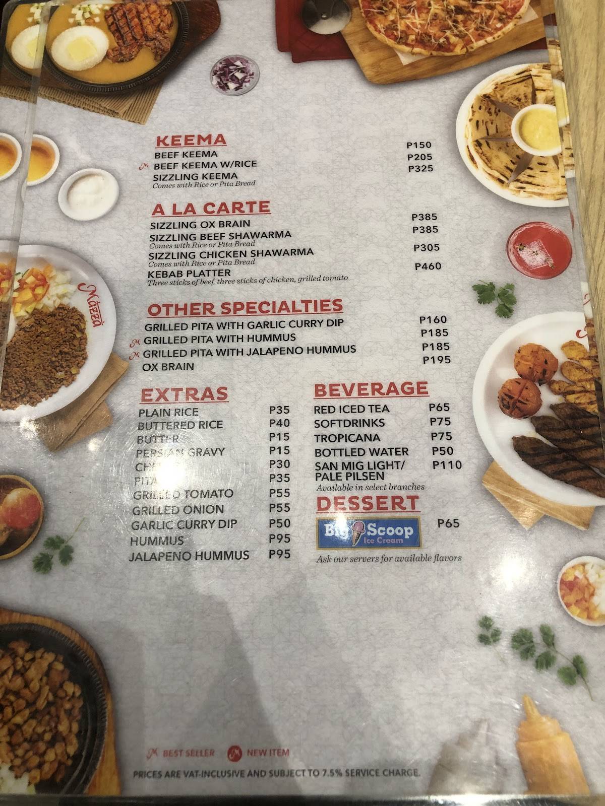 Menu at Mazza restaurant, Makati, H2F9+WV5