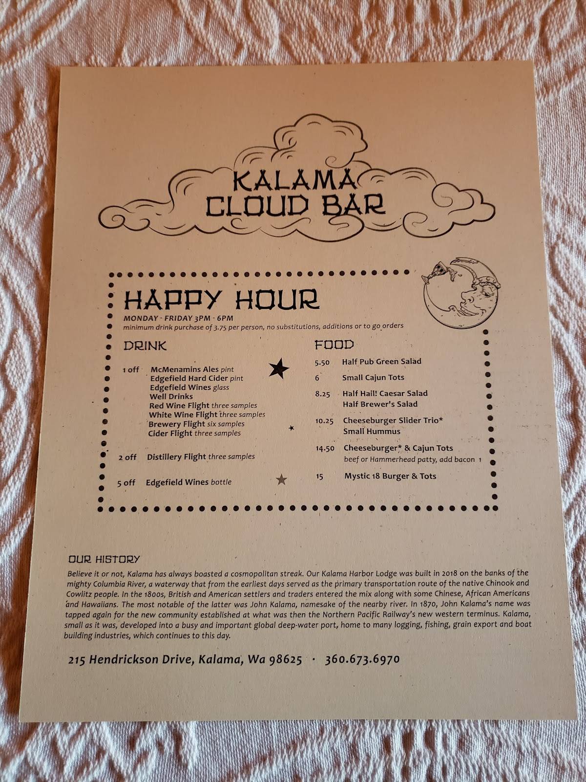 Menu at McMenamins Pub at Kalama Harbor Lodge, Kalama