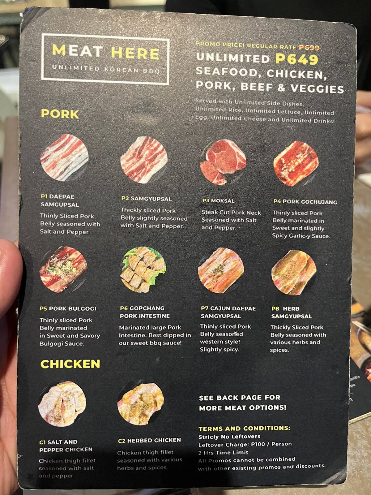Menu at Meat Here Unlimited Korean BBQ Tagaytay, Tagaytay