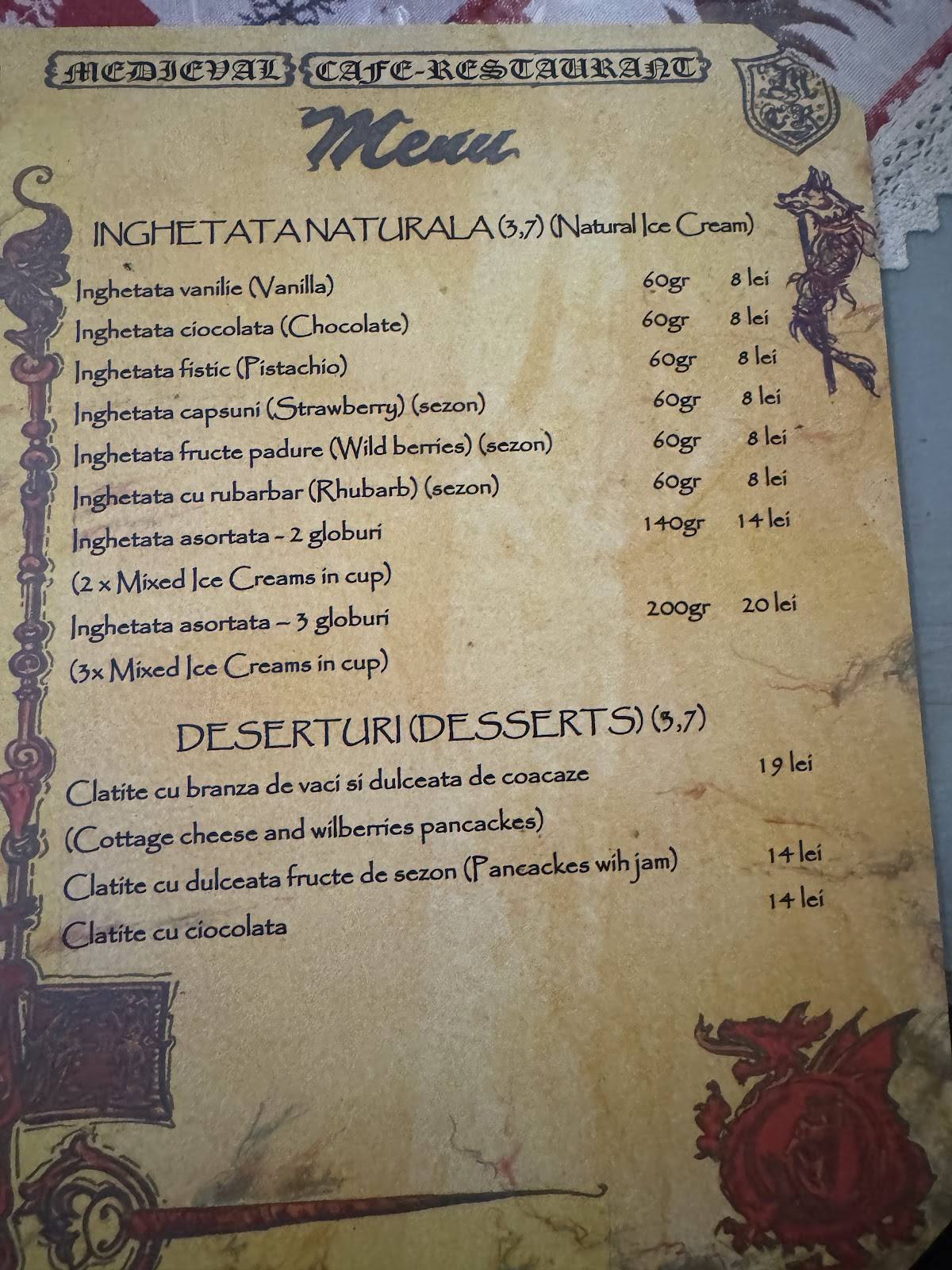 Menu at Medieval Cafe Restaurant, Sighișoara