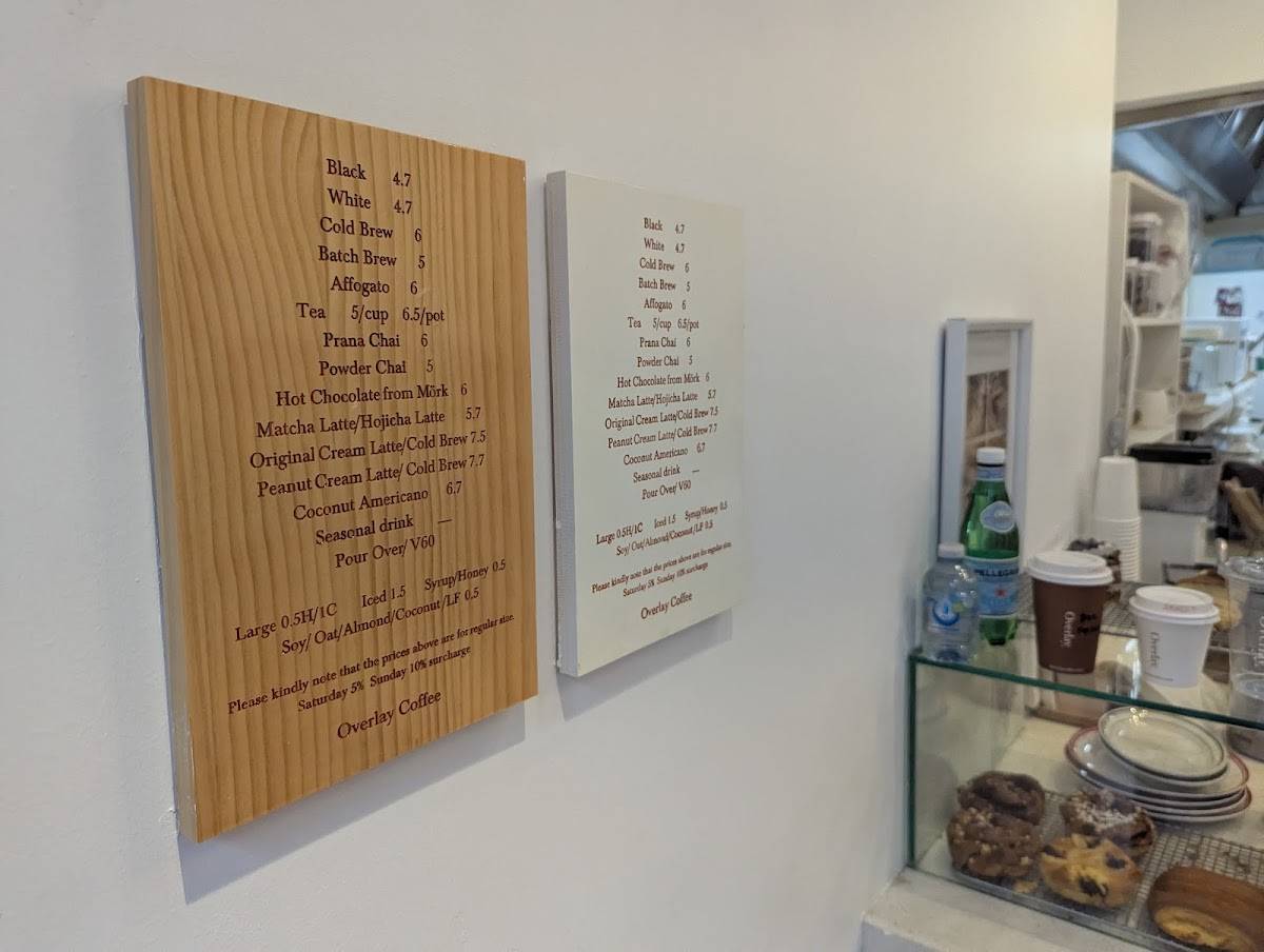 Menu at Overlay Coffee cafe, Melbourne