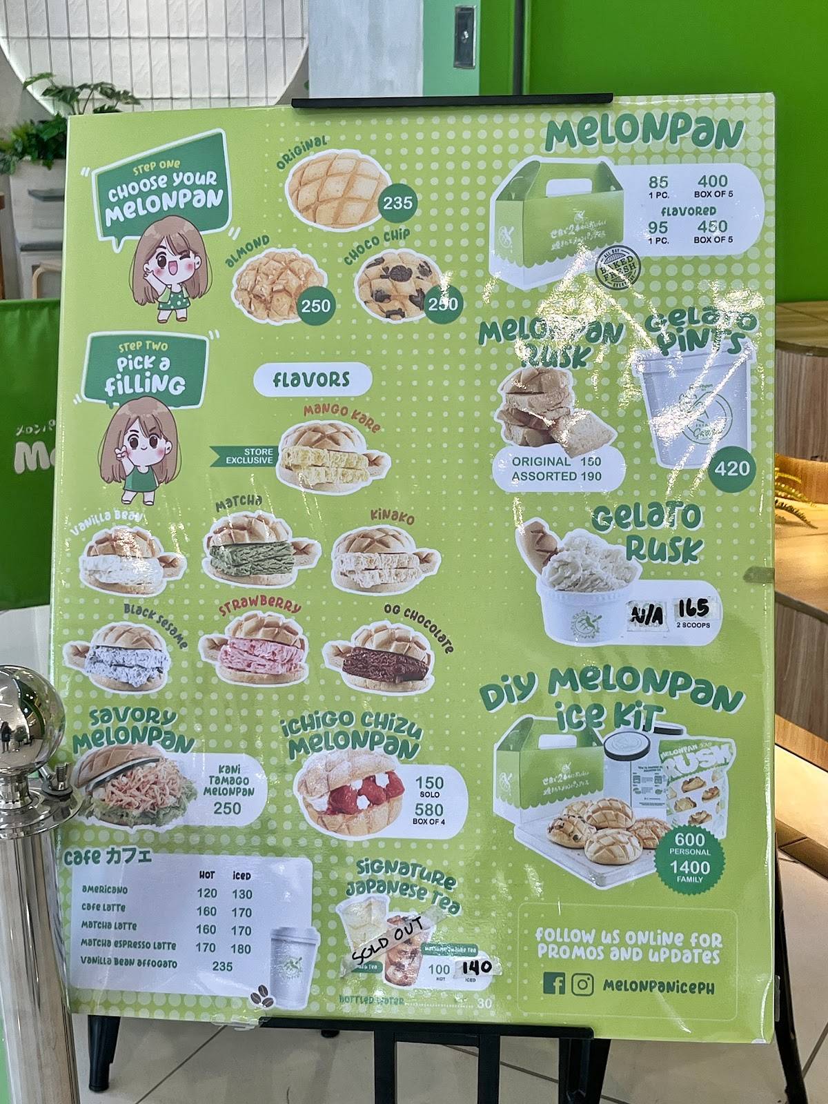Menu at Melonpan Ice - SM MOA, Pasay