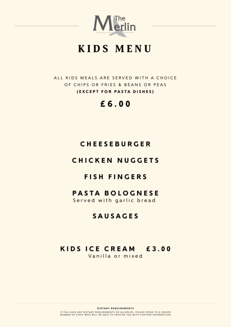 Menu at The Merlin Billingham pub & bar, Billingham, 286 Marsh House Ave