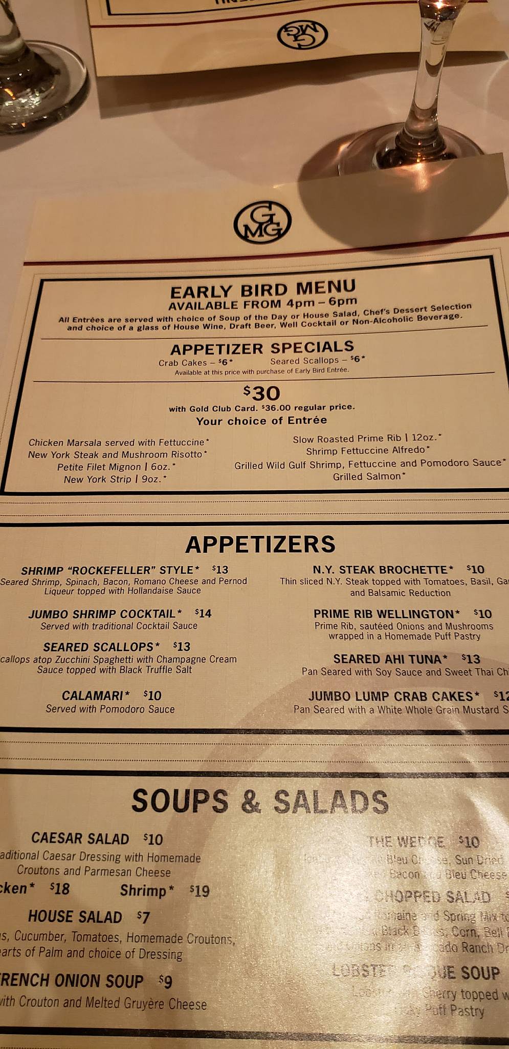 Menu at Gregory's Mesquite Grill steakhouse, Mesquite