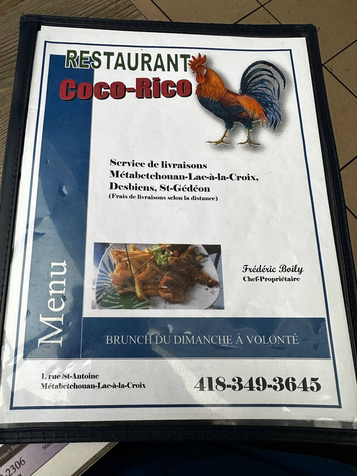 Menu au Restaurant Coco-Rico, Métabetchouan-Lac-à-la-Croix