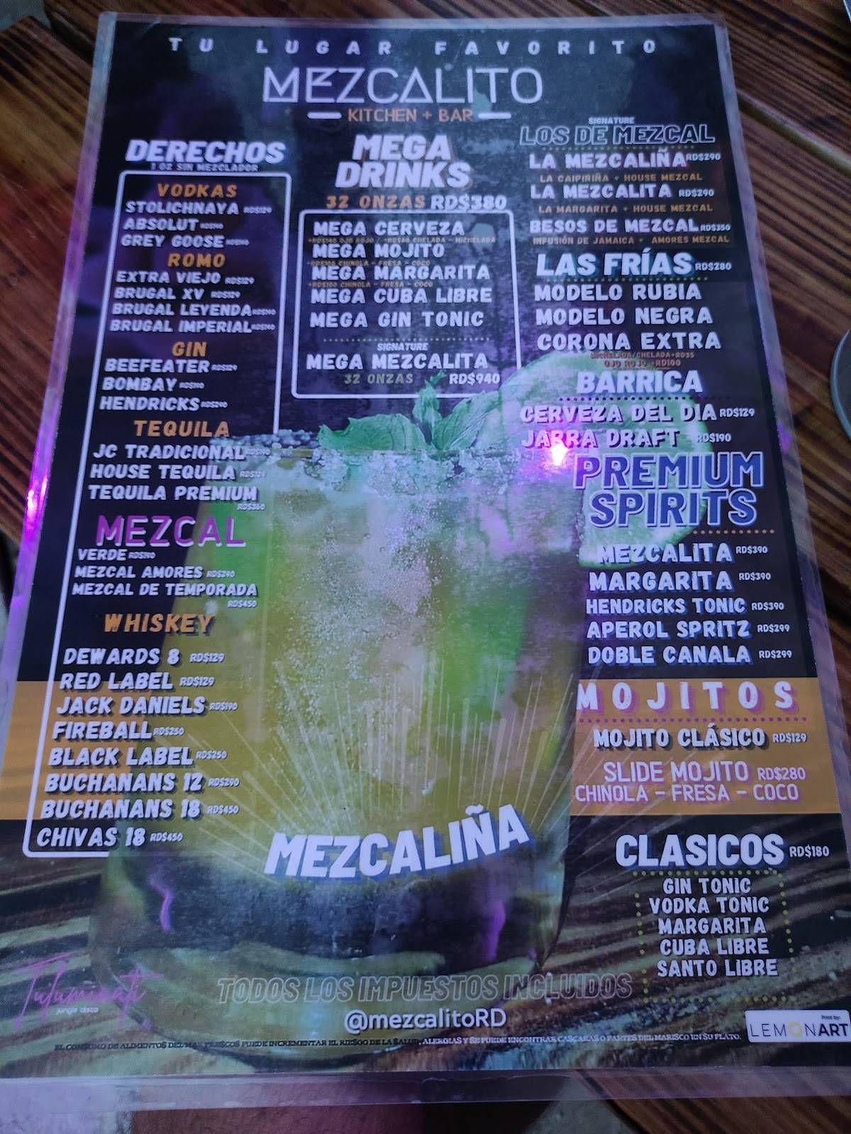 Menu at Mezcalito Restaurant & Bar, Punta Cana