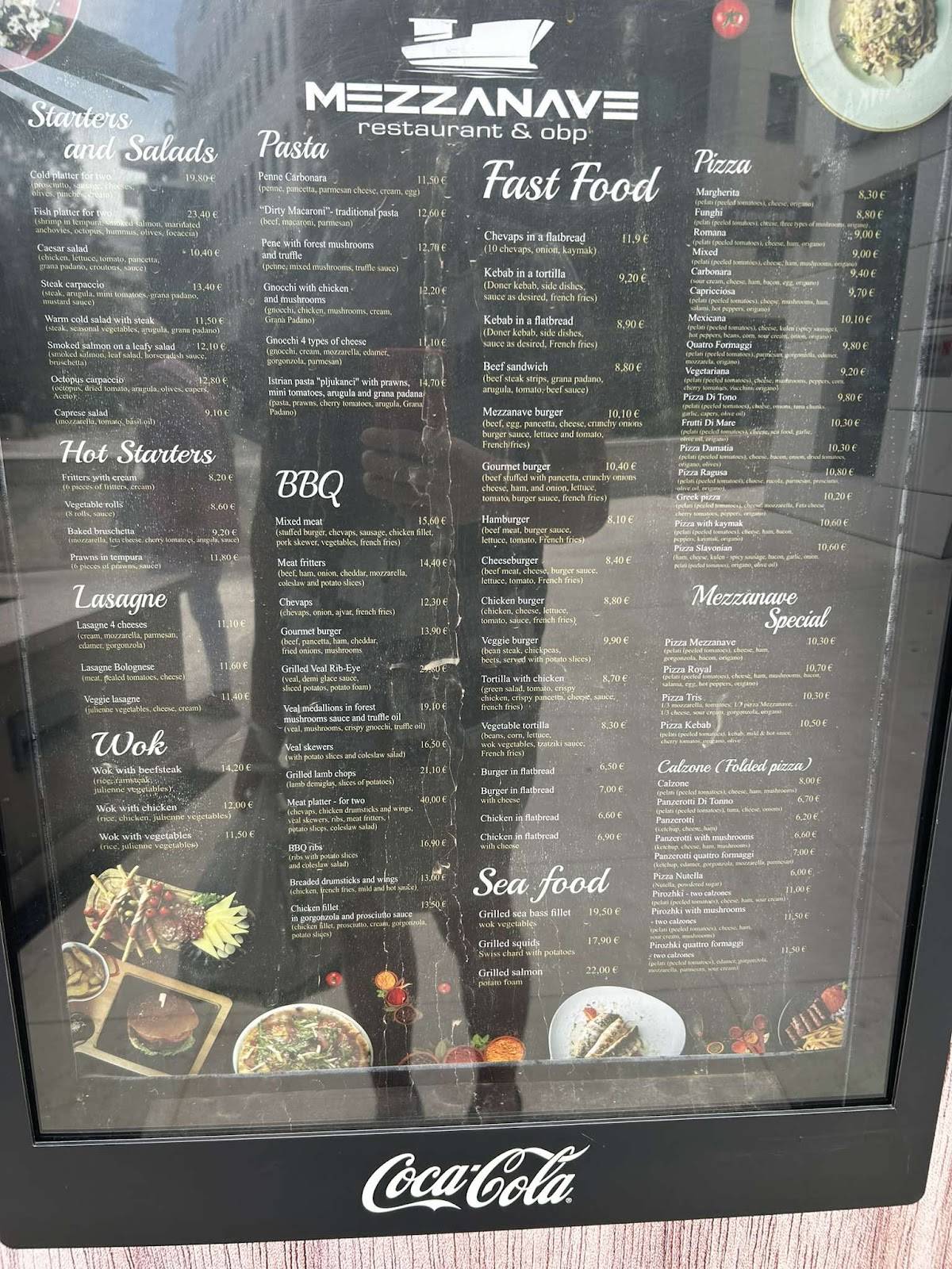 Menu at Mezzanave restaurant, Dubrovnik