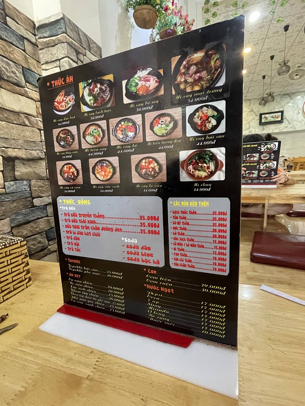 Menu at Mì Cay JeJu restaurant, Ho Chi Minh City